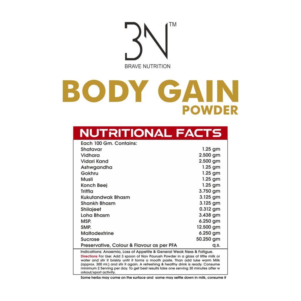 Brave Nutrition Premium Body Gain Powder - Brave Nutrition
